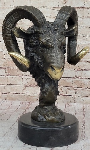 100% Solid Bronze Sculpture Wild Sheep Ram Chadwick Animal Bust ...