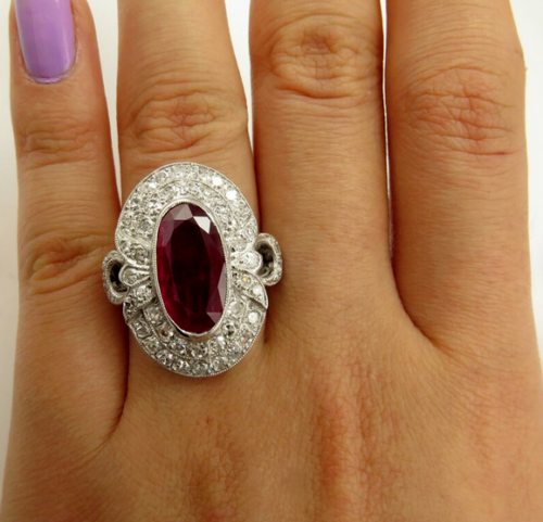 Antique Design with Oval Cut Pink Lab Created Ruby Women's High Finish ...