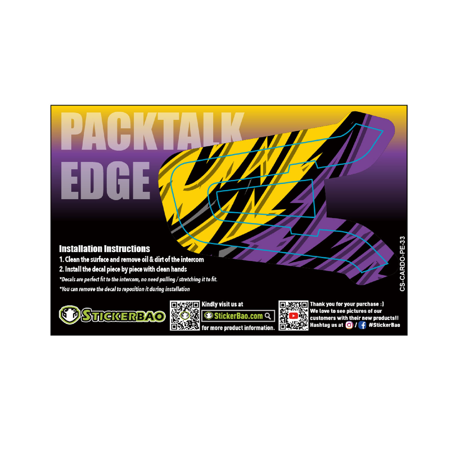 For Cardo Packtalk Edge Removable Skin Cover Sticker Protection Yellow ...