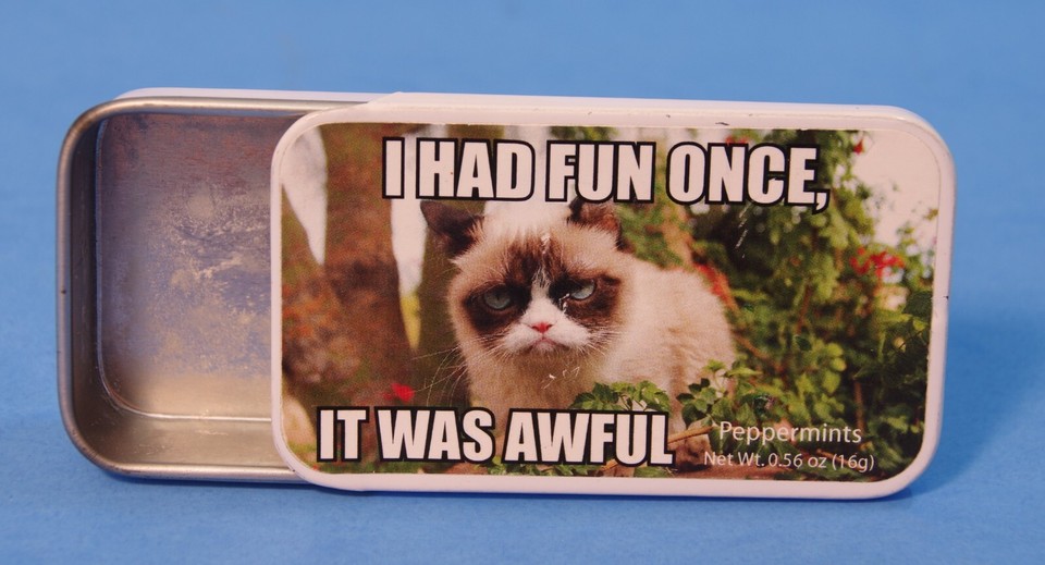 Grumpy Cat small mint candy tin pill box Peppermints internet meme, own ...