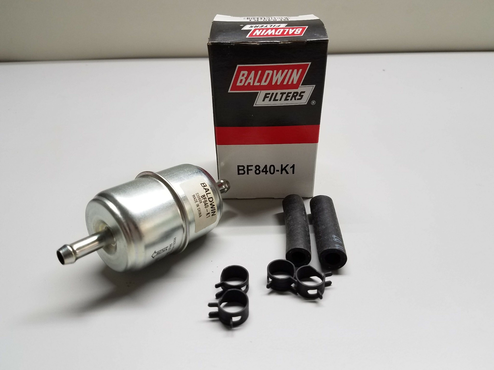 NEW BALDWIN FILTERS IN-LINE FUEL FILTER WITH CLAMPS AND HOSES PART NO ...