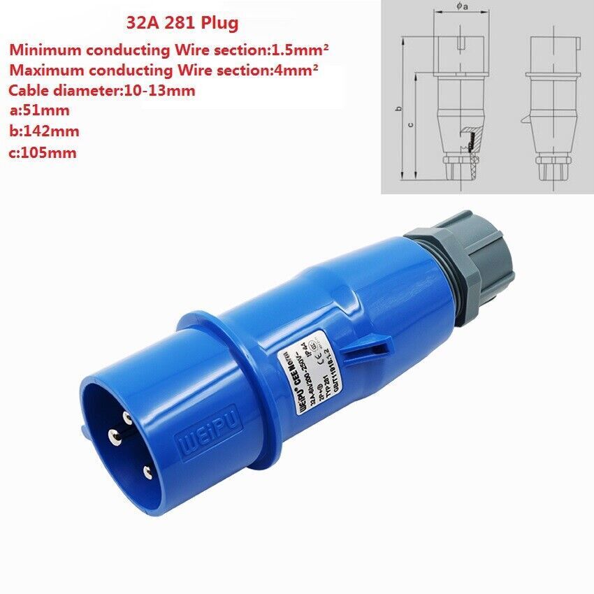 230V 16/32Amp 3Pin Industrial Site Plugs/Socket IP44 Male/Female ...