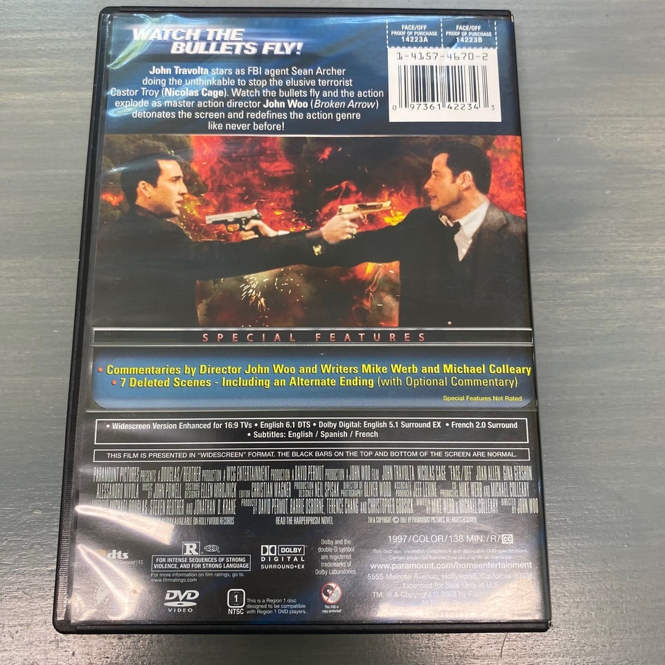 Face/Off (DVD, 1997, Widescreen) John Travolta, Nicolas Cage Action ...