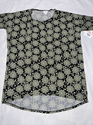 Lularoe Large Irma Tunic Shirt 16/18 Slinky Black Green Daisy Peony ...
