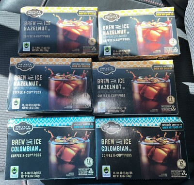 6x Private Selection BREW OVER ICE COLOMBIAN & Hazelnut Coffee K-CUPS ...