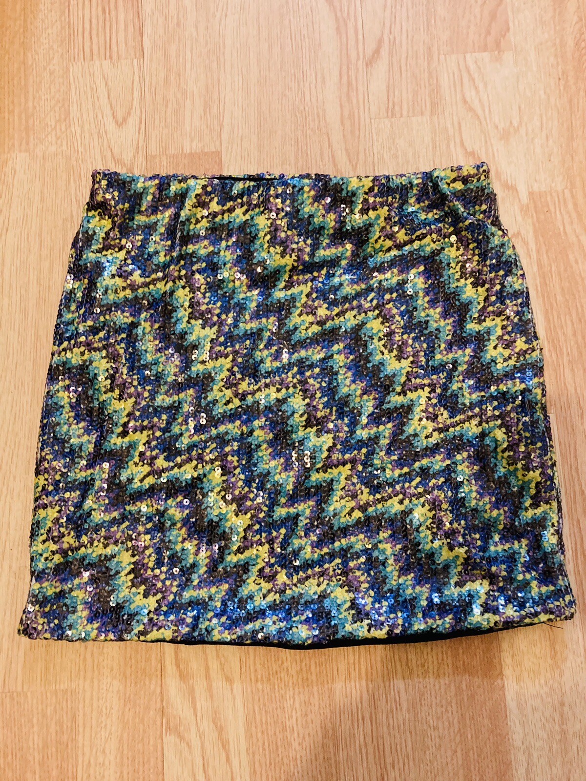 Exhilaration Aztec Sequin Mini Skirt Sequin Chevron M… - Gem