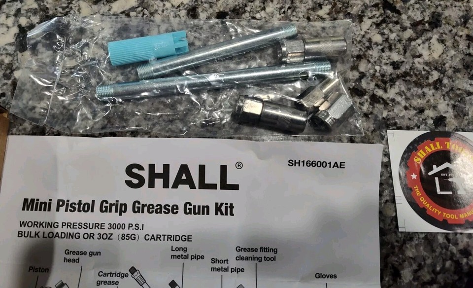 SHALL Mini Grease Gun, Small Grease Gun Kit (3.52OZ Capacity, 3000PSI ...