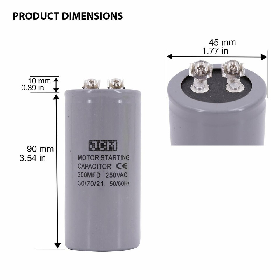 300MDF 250VAC MOTOR STARTING CAPACITOR CD60A 300uF 250 VAC Start 250V ...