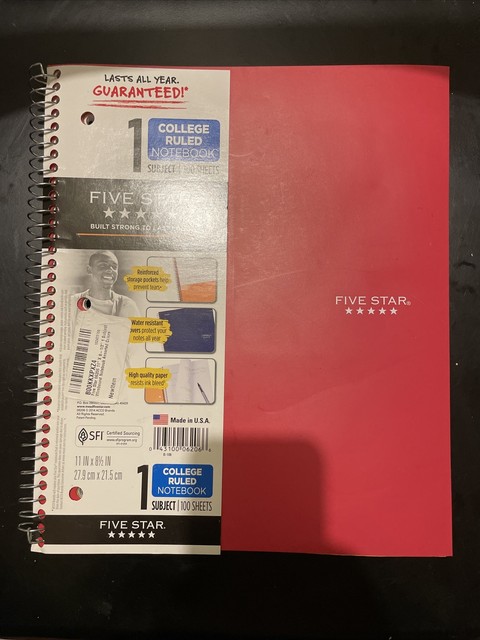 Mead Five Star Wirebound Notebook College Rule 1 Subject 100 Sheets Red ...