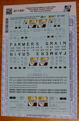 Microscale Decal HO #87-1491 Farmers Grain (FarMarCo) TLDX, EUGX, PTLX ...