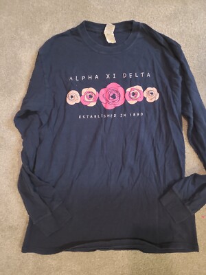 Alpha Xi Delta Shirt Sorority Womens Medium Navy Roses Long Sleeve ...