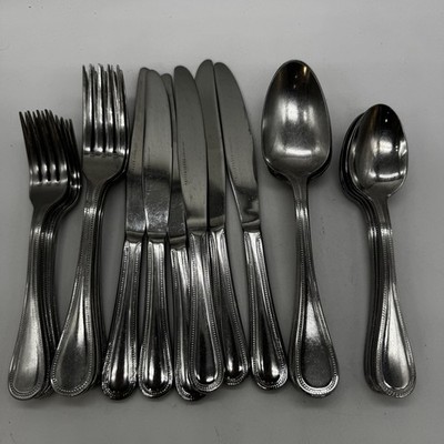 30 pc Pottery Barn PBN23 Stainless Beaded Outline Flatware Set 6 Place ...