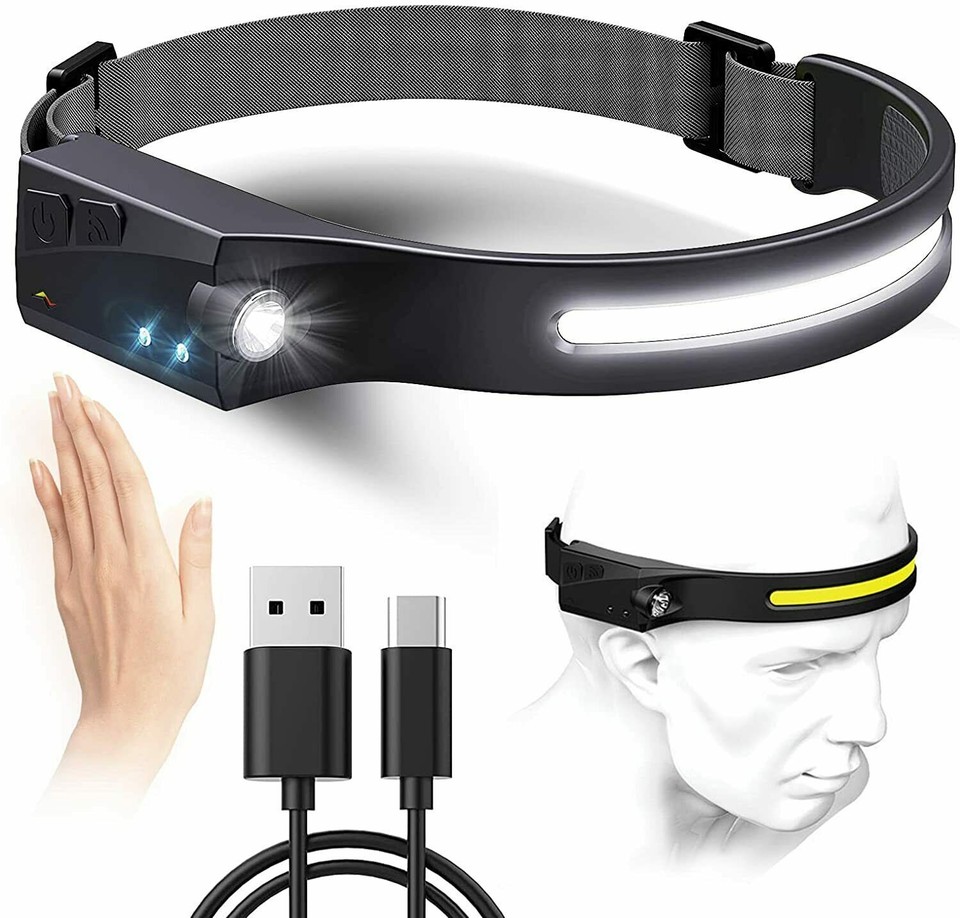 2 PACK COB+LED Headlamp Headlight Torch Flashlight Work Light Bar Head ...