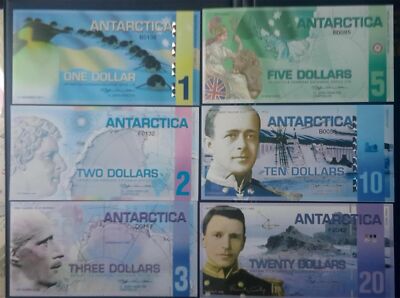 LOT 6 PCS ,Antarctic 1、2、.3、5、10、20 Dollars commemorative test notes ...