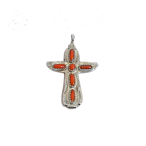 Zuni Cecilia Iule Coral Hand Crafted Sterling Silver Angel Cross ...