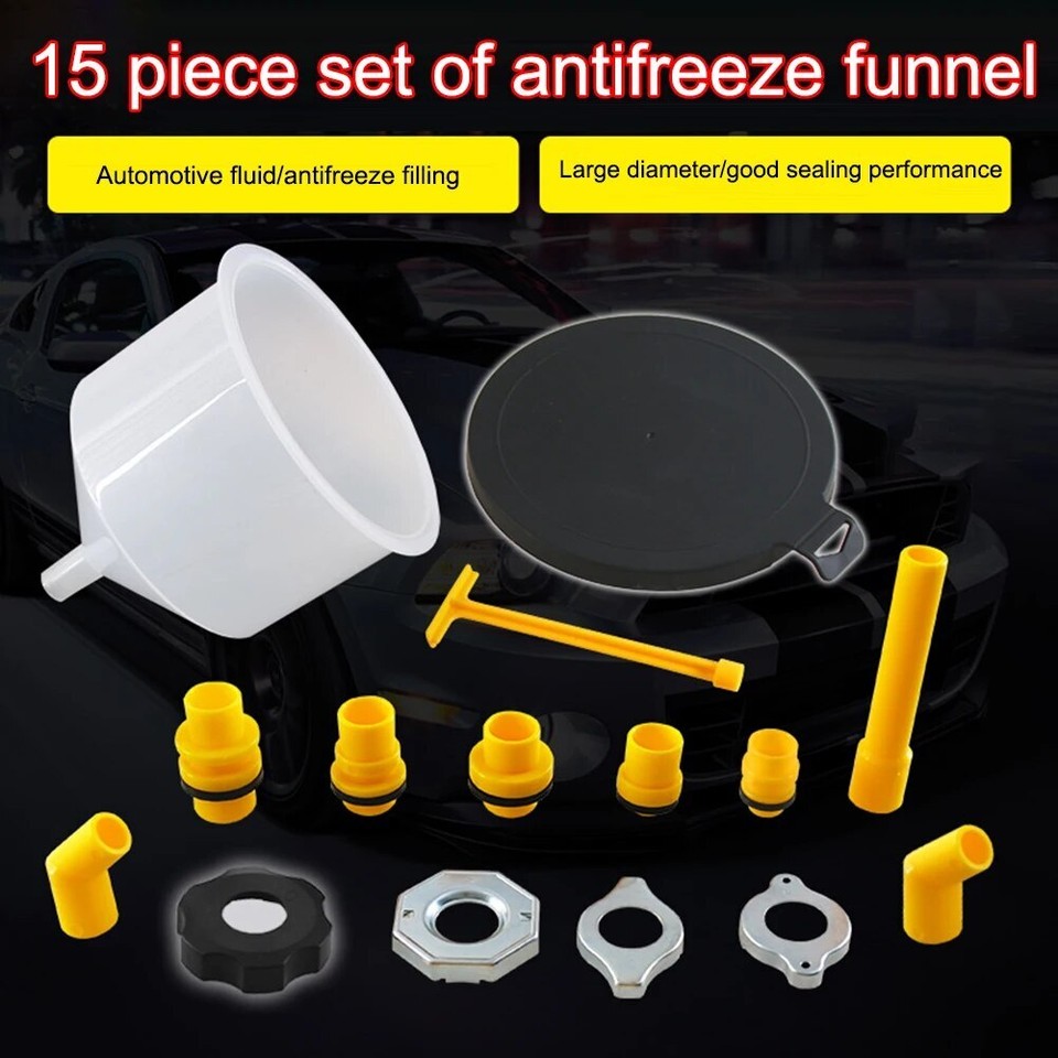 Spill Proof Radiator Coolant Filling Funnel Kit 15-pcs Cooling System ...