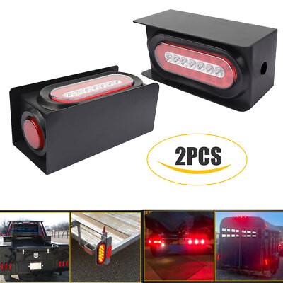 2 Pcs Trailer Light Iron Boxes Housing Kit w/ 6" Oval Red/White LED ...