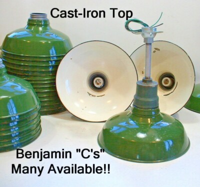 ONE 14" BENJAMIN Cast Iron Top Porcelain Industrial Barn Green Vintage ...