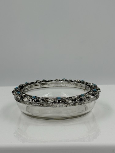 Beautiful Pewter With Turquoise Colored Stones Along Rim Trinket Dish ...