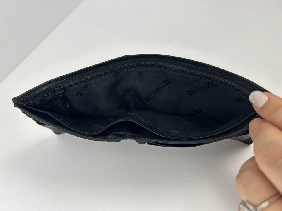Fossil Black Leather Bifold Card Holder Wallet 3”x4.” Unisex Travel ...