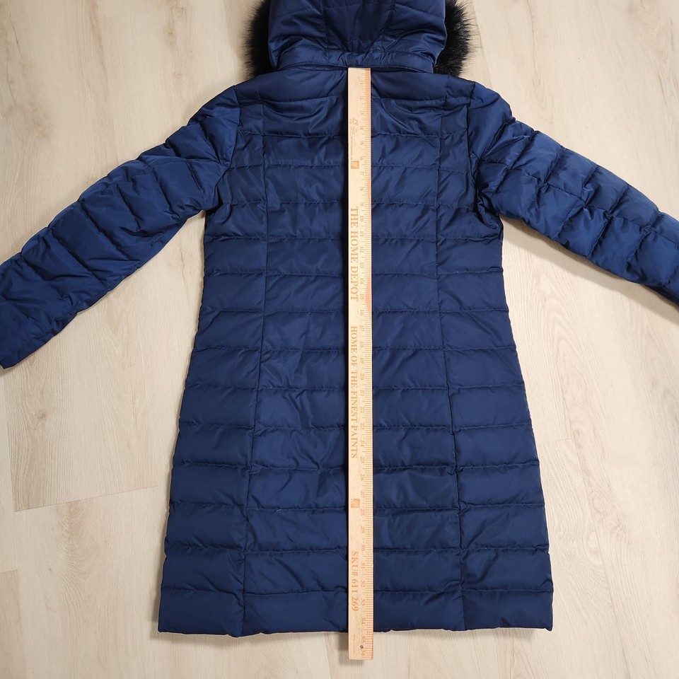Lands End Max 600 Down Long Maxi Coat Womens Small Blue Faux Fur Hood ...