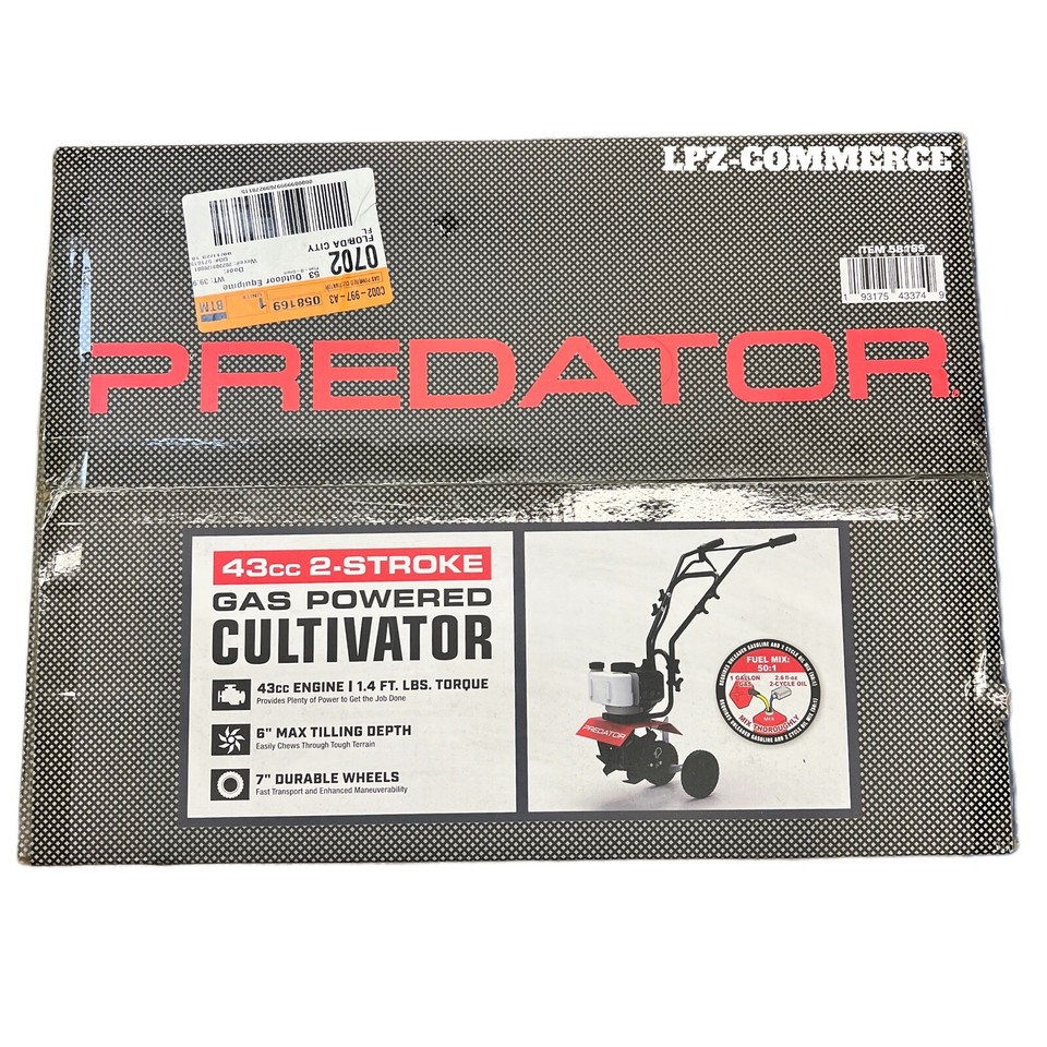 Predator Cultivator Gas Powered 2-stroke Engine 9 in. 43cc Lawn Garden ...