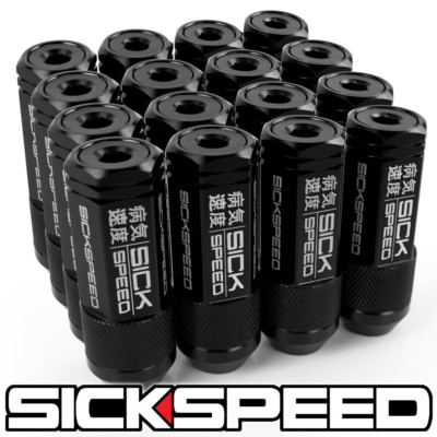 SICKSPEED 16 PC BLACK CAPPED ALUMINUM 50MM 3 PC LUG NUTS WHEELS 10X1.25 ...