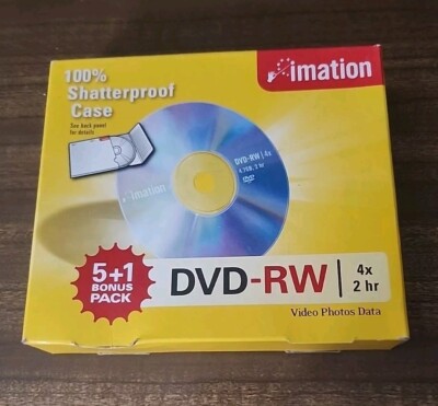 Imation DVD-RW Blank 2hr DVD Discs + Cases. 5 + 1 bonus pack Only 4 new ...