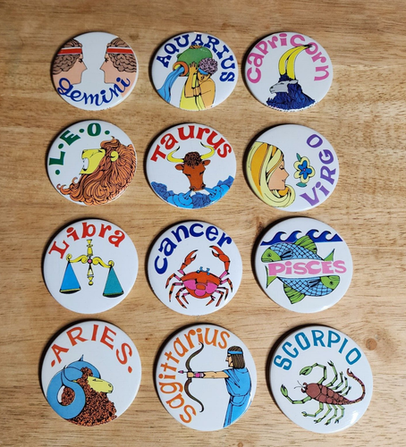 12 Signs of the Zodiac Pins Pinbacks Vintage 60's | eBay