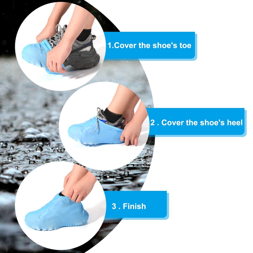 2Pairs L Silicone Waterproof Shoe Cover Thickened Non-Slip Overshoes ...