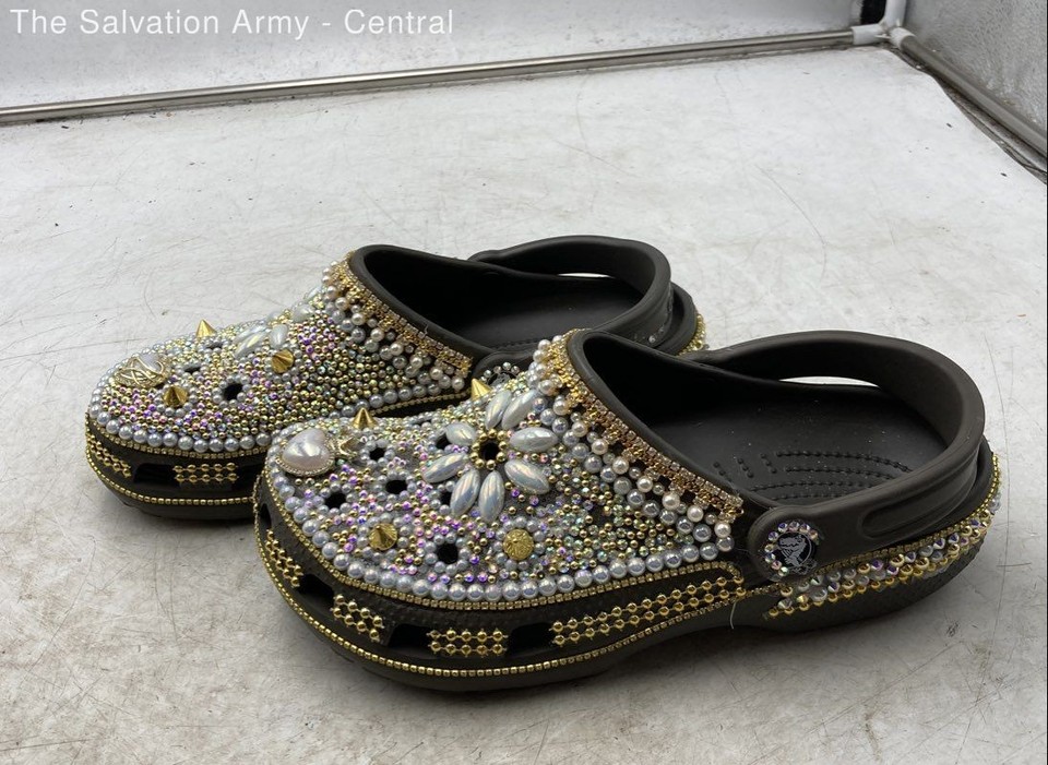 Custom Crocs Womens Black Closed Toe Slip On Beaded Outdoor Clog Shoes ...