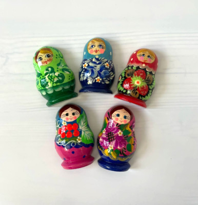 Russian Matryoshka Hand Painted Wood Fridge Magnet - Set of Five #2 | eBay
