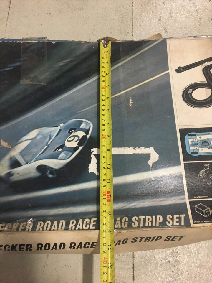 RARE Vtg 66" Strombecker slot car Road Race Drag Strip Set original box ...