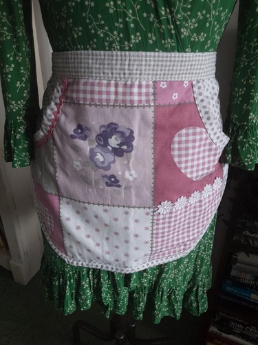 Ladies Retro Super Cute Half Apron Double Layer reversible Pink Floral ...