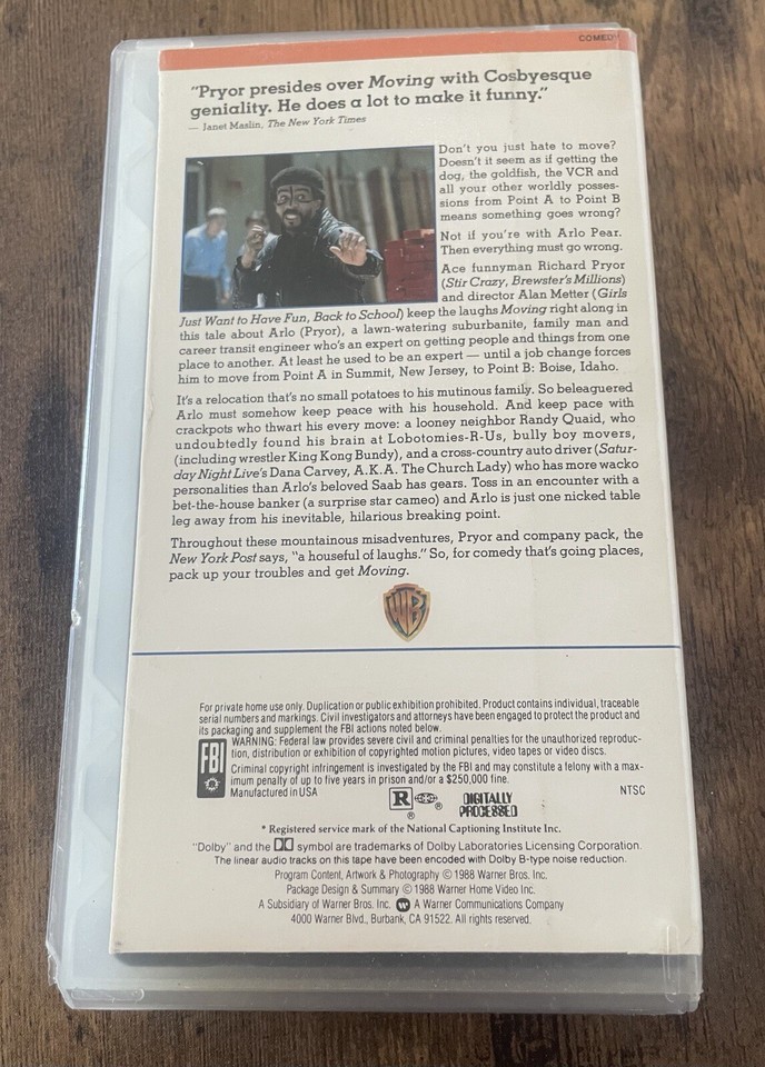 Moving (VHS, 1998, Warner Brothers Hits) 85391615538| eBay