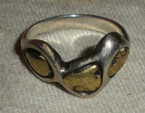 ANTIQUE NATURAL ALASKAN GOLD NUGGET & STERLING SILVER RING SIZE 7.5 ...