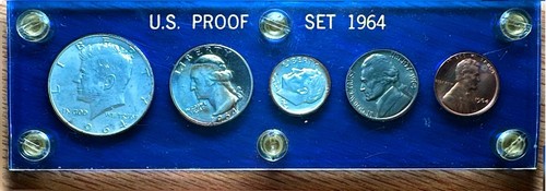 U.S. Mint 1964 Proof Set Uncirculated 5 Coins Sealed Display (Silver ...
