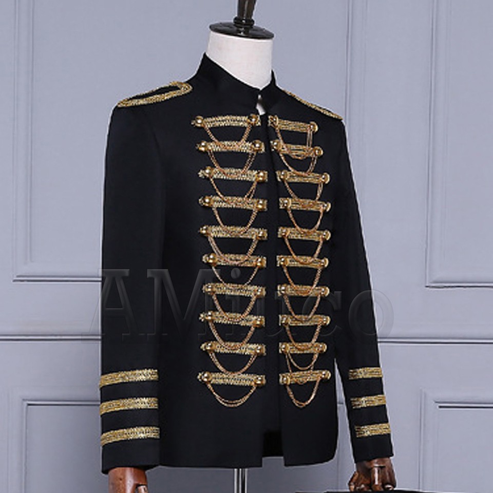 Mens Hussar Jacket Artillery Tunic Tops Military Uniform Drummer ...