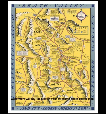 16x20 Death Valley MAP PHOTO POSTER Art Print National Monument Park ...