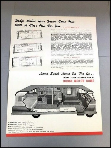 1962 Dodge Motorhome Camper Vintage Original Car Sales Brochure Folder ...