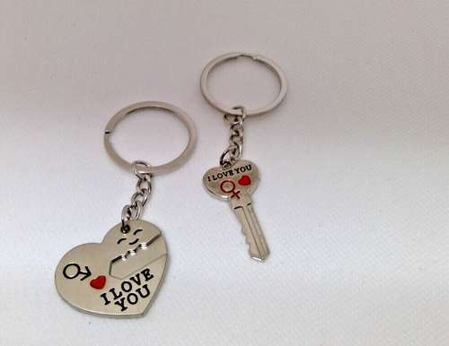 Lovers Heart Key Keychain Keyring Set Valentine's Day Couple Gift Key ...