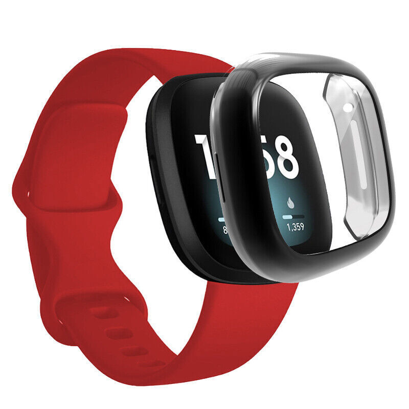 Sport Silicone Watch band +Soft TPU Cover For Fitbit Versa 4/Fitbit ...
