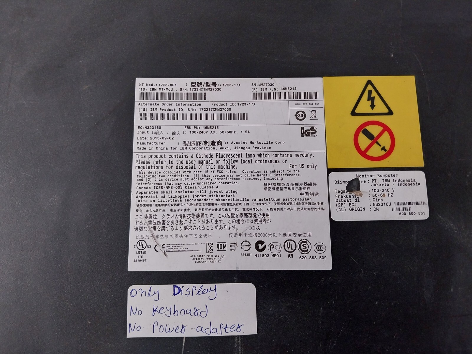 IBM 1723-hc1 1u Flat Panel 17 Monitor Console 46M5213 Without Keyboard ...