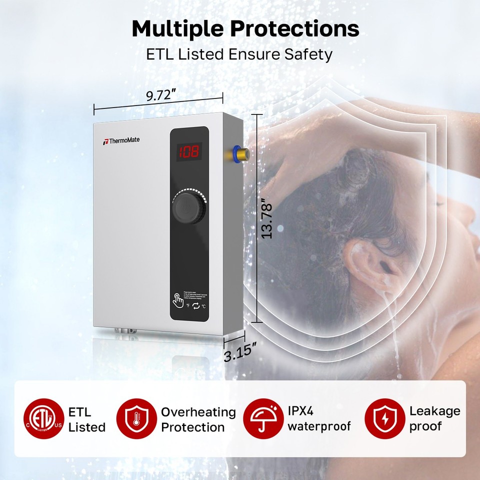 Electric Tankless Water Heater 14kW/18kW/27kW Instant Hot Shower for ...