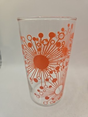 Vintage Orange Starburst Atomic Juice Glasses Tumblers Glass Mid
