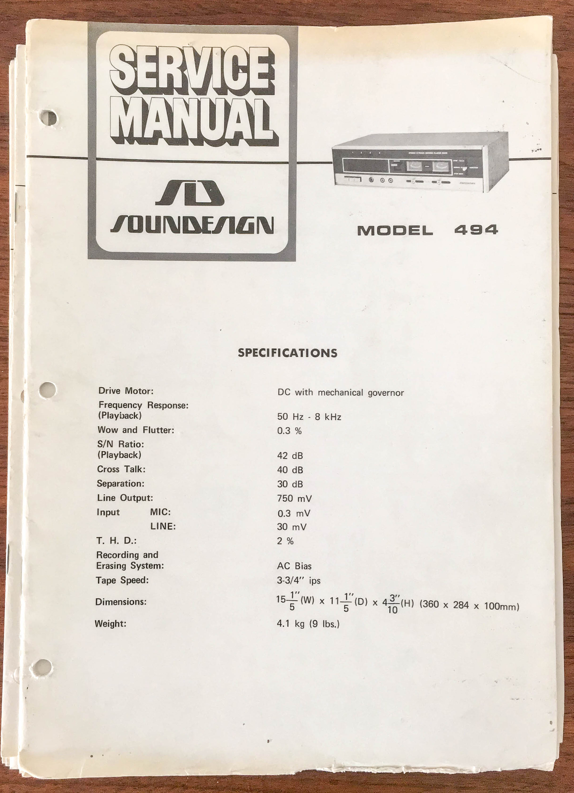SoundDesign Sound Design Model 494 Service Manual *Original* | eBay