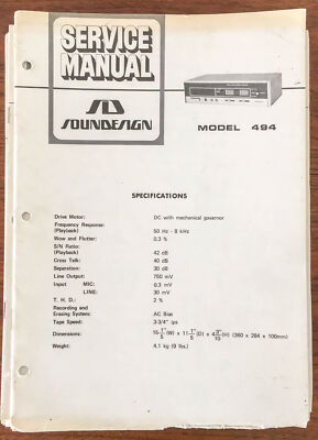 SoundDesign Sound Design Model 494 Service Manual *Original* | eBay