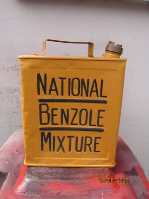 VINTAGE 1937 NATIONAL BENZOLE MIXTURE,, 2 GALLON PETROL CAN & BRASS LID ...