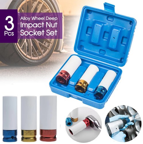 3pcs Alloy Wheel Deep Impact Nut Socket Set 17, 19, 21mm 1/2'' with ...