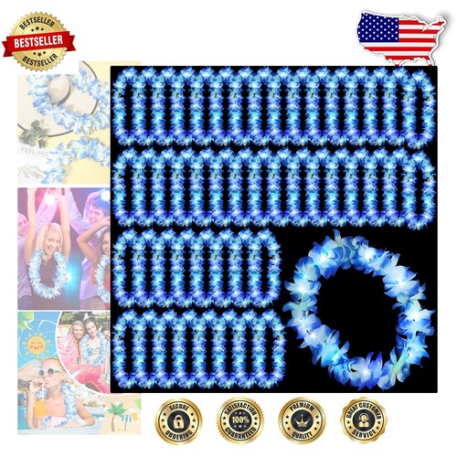 Blue Hawaiian Flower Lei Necklaces with LED Lights - Perfect for Beach ...